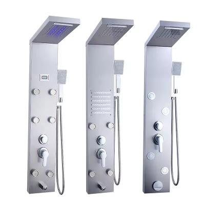 China Modern Bathroom Designs Stainless Steel Waterfall Shower Panel System with LED Lights for sale
