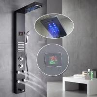 China Modern Bathroom Designs Stainless Steel Waterfall Shower Panel System with LED Lights for sale