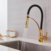 China LZ-Hwa.Con Flexible Silicone Hot and Cold Mixer Single Handle Kitchen Faucet 2 Way Nozzle Pull Out Rotate Kitchen Sink Tap for sale