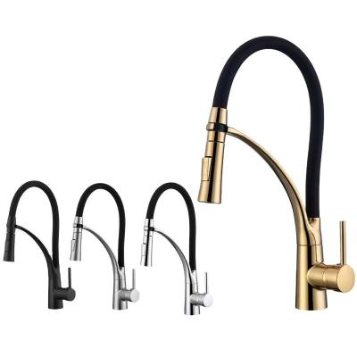 China Gold Nickel Flexible Kitchen Sink Mixer Faucet with Single Handle Brass Construction for sale