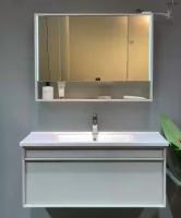 China Aluminum Modern Bathroom Floating Vanity Set with Customized Size Washbasin Cabinet for sale