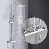 China Exposed Shower Faucet without Slide Bar Wall Mounted Brass Tap and Rainfall Shower Set for sale