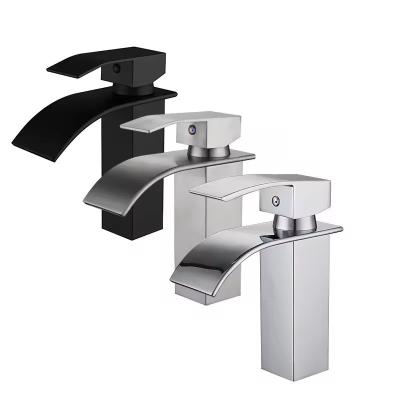 China Single Handle Lizhen 2024 Bathroom Water Tap Waterfall Stainless Steel Black Basin Faucet for sale
