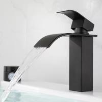 China Single Handle Lizhen 2024 Bathroom Water Tap Waterfall Stainless Steel Black Basin Faucet for sale