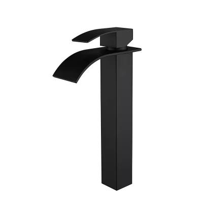 China Lizhen High Black Waterfall Bathroom Tap for Single Wash Basin Stainless Steel Finish for sale