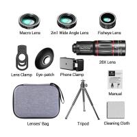 China 4 In 1 Phone Camera Lens OEM Phone Lens Kit With 28X Telephoto 0.6X Wide Angle and 20X Macro for sale