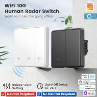 China Tuya WiFi Smart 10G Human Radar Motion Sensor Switch EU Wall Light Switch No Neutral APP Remote Voice Timer Alarm Control for Smart Home for sale