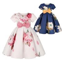 China Summer Children's Clothing Children'S Retro Print Bow Puffy Dress for sale