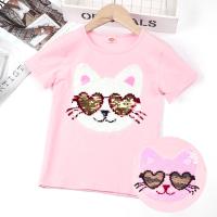 China Kids Short Sleeved Cotton Sequins Summer Clothing Double Sided Color Changing Top for sale