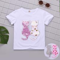 China Kids Short Sleeved Cotton Sequins Summer Clothing Double Sided Color Changing Top for sale
