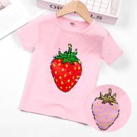 China Kids Short Sleeved Cotton Sequins Summer Clothing Double Sided Color Changing Top for sale
