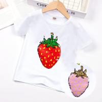 China Kids Short Sleeved Cotton Sequins Summer Clothing Double Sided Color Changing Top for sale