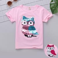 China Kids Short Sleeved Cotton Sequins Summer Clothing Double Sided Color Changing Top for sale