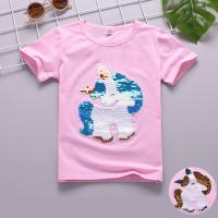 China Kids Short Sleeved Cotton Sequins Summer Clothing Double Sided Color Changing Top for sale
