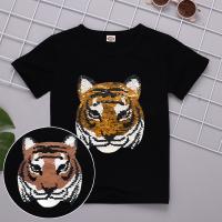 China Kids Short Sleeved Cotton Sequins Summer Clothing Double Sided Color Changing Top for sale