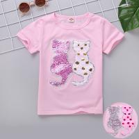 China Kids Short Sleeved Cotton Sequins Summer Clothing Double Sided Color Changing Top for sale