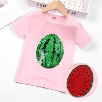 China Kids Short Sleeved Cotton Sequins Summer Clothing Double Sided Color Changing Top for sale