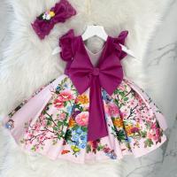China Children's Dress Clothing Kid Print Big Bow Dress Baby Girls Birthday Princess Dress for sale