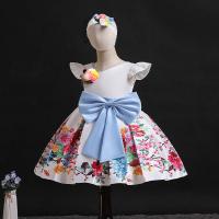 China Children's Dress Clothing Kid Print Big Bow Dress Baby Girls Birthday Princess Dress for sale