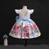 China Children's Dress Clothing Kid Print Big Bow Dress Baby Girls Birthday Princess Dress for sale