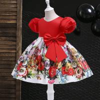 China Children's Dress Clothing Kid Print Big Bow Dress Baby Girls Birthday Princess Dress for sale