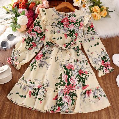 China Spring Children'S Clothing Girls Long Sleeve Dress Vintage Floral Print Dress for sale