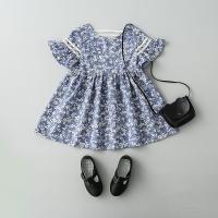 China Summer Children'S Clothing Girls' Cotton Printed Floral Dress Girls Lace Dress for sale