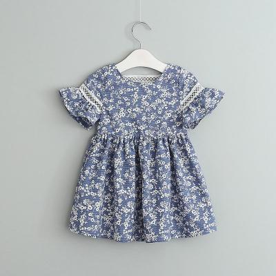 China Summer Children'S Clothing Girls' Cotton Printed Floral Dress Girls Lace Dress for sale