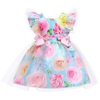 China Girls Floral Print Summer Children'S Clothing Bow Dress for sale