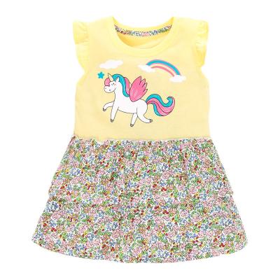 China Girls Cotton Short Sleeved Dress Unicorn Pattern Dress Summer Children'S Clothing for sale
