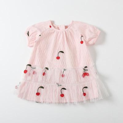 China Baby Mesh Princess Dress Girls Cherry Dress Summer Children'S Clothing for sale