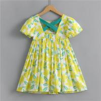China Girls Puff Sleeve Dress Short Sleeve Cotton Dress Summer Children's Clothing for sale