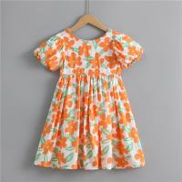 China Girls Puff Sleeve Dress Short Sleeve Cotton Dress Summer Children's Clothing for sale