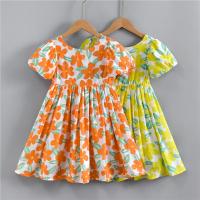 China Girls Puff Sleeve Dress Short Sleeve Cotton Dress Summer Children's Clothing for sale
