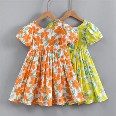 China Girls Puff Sleeve Dress Short Sleeve Cotton Dress Summer Children's Clothing for sale