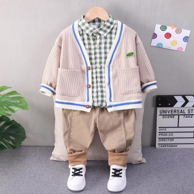 China Children'S Outfit Sets Kids Plaid Cardigan Sets Boys Autumn Sets for sale