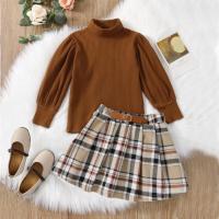 China Children'S Outfit Sets Girls Plaid Skirt Suit Mid-High Collar Pullover Skirt Suit for sale