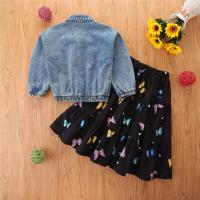China Children'S Outfit Sets Girls Long Sleeve Denim Jacket Butterfly Print Skirt Suit for sale