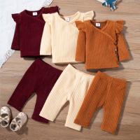 China Children'S Outfit Sets Baby Girls Flying Sleeve Solid Color Baby Two Piece Suit for sale