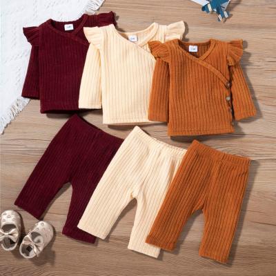 China Children'S Outfit Sets Baby Girls Flying Sleeve Solid Color Baby Two Piece Suit for sale