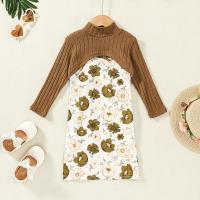 China Spring Children'S Clothing Girls Long Sleeve Knitted Top Printed Skirt Two Piece Set for sale