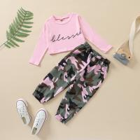 China Children'S Outfit Sets Round Neck Letter Printing Top Camouflage Trousers Two Piece for sale