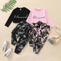 China Children'S Outfit Sets Round Neck Letter Printing Top Camouflage Trousers Two Piece for sale