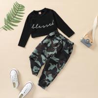 China Children'S Outfit Sets Round Neck Letter Printing Top Camouflage Trousers Two Piece for sale
