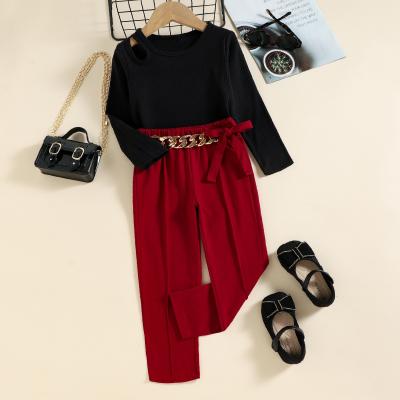 China Children'S Outfit Sets Girls Solid Color Trousers Two Piece Worsted for sale