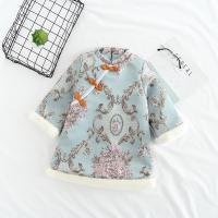China O Neck Girls Quilted Chinese Cheongsam Shirt Light Green Polyester Retro Button Top for sale