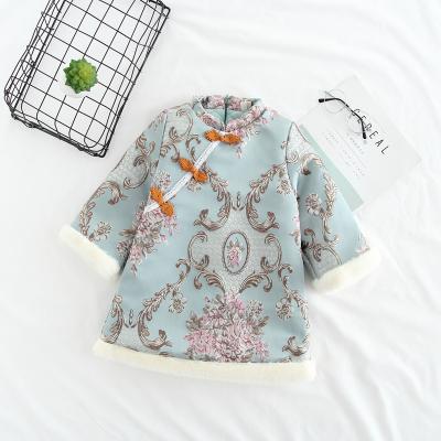 China O Neck Girls Quilted Chinese Cheongsam Shirt Light Green Polyester Retro Button Top for sale