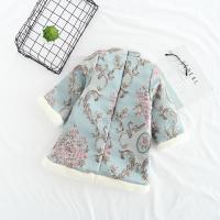 China O Neck Girls Quilted Chinese Cheongsam Shirt Light Green Polyester Retro Button Top for sale