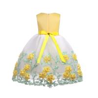 China Embroidered Flower Polyester Children'S Dress Clothing With Bow At Waist OEM for sale