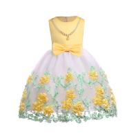China Embroidered Flower Polyester Children'S Dress Clothing With Bow At Waist OEM for sale